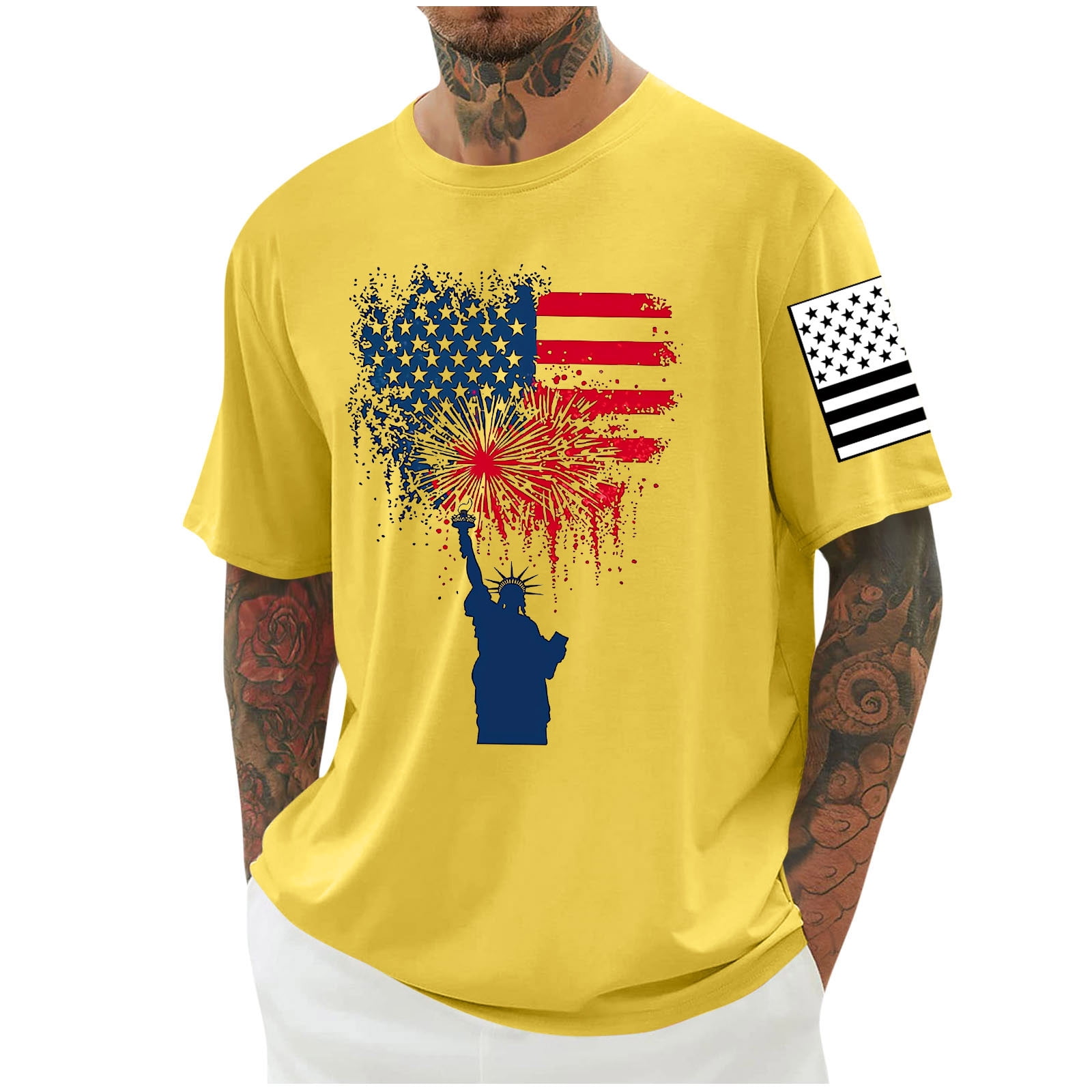 CYiJun Mens American Flag Shirts Patriotic Short Sleeve Tops USA 4th of ...