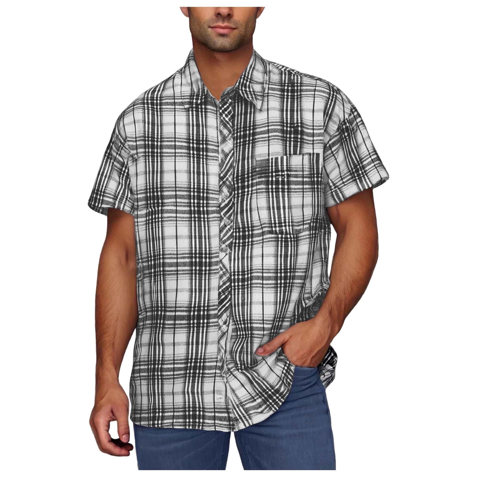 CYiJun Mens Western Plaid Shirts Soft Work Casual Short Sleeve Button ...