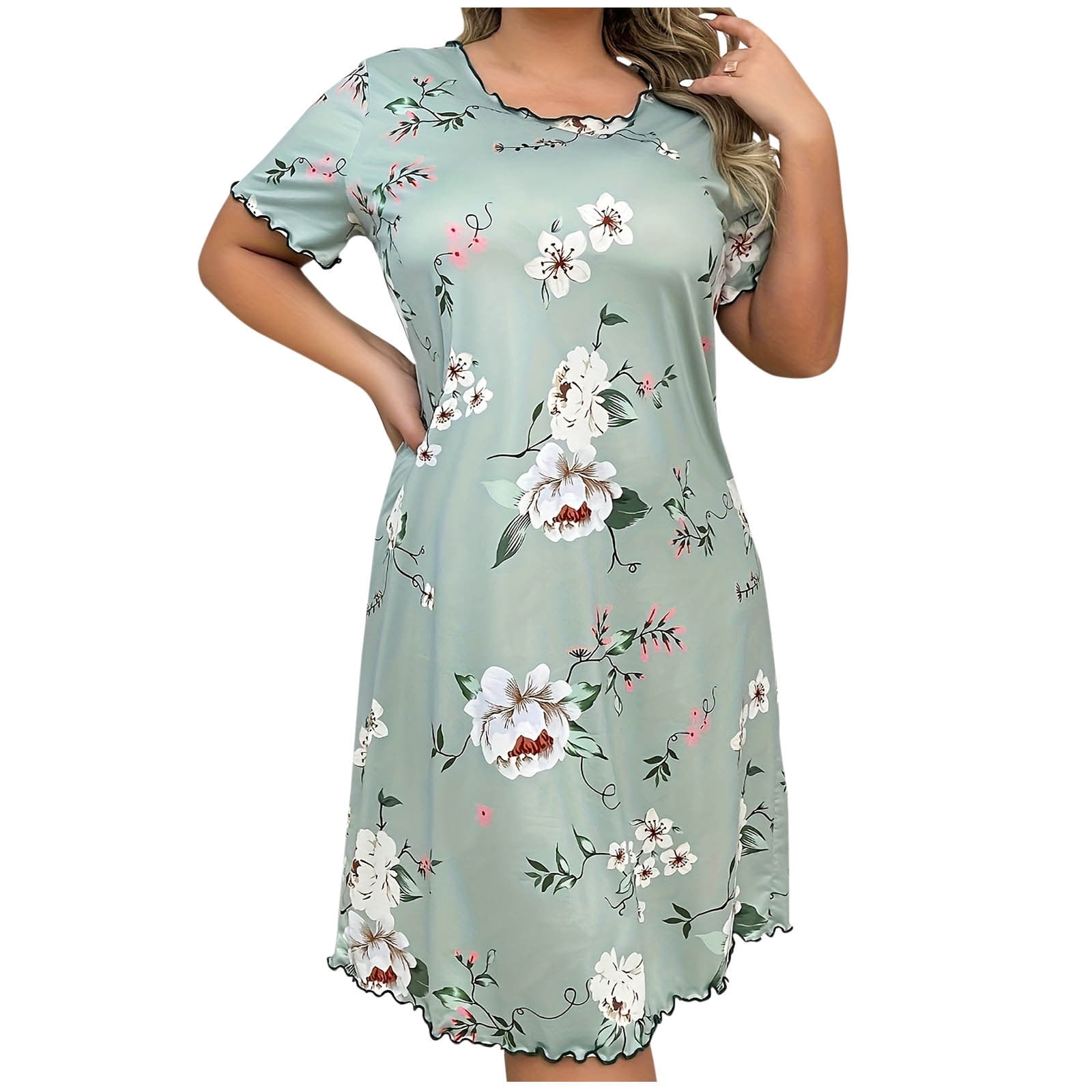 CYiJun Plus Size Nightgowns for Women Pleated Sleep Shirts Short Sleeve ...