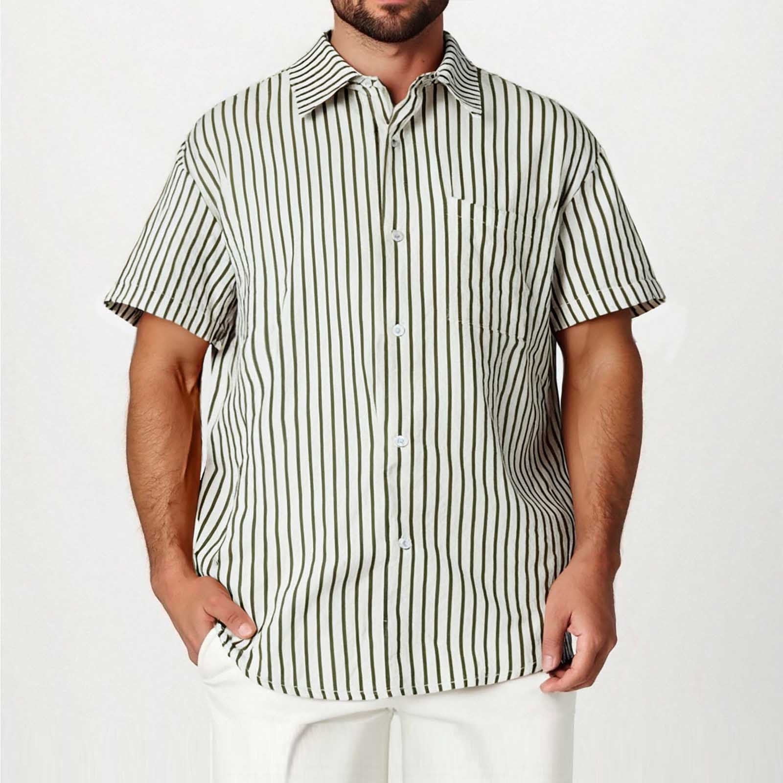 CYiJun Striped Shirts for Men,Men's Button Down Short Sleeve Casual ...