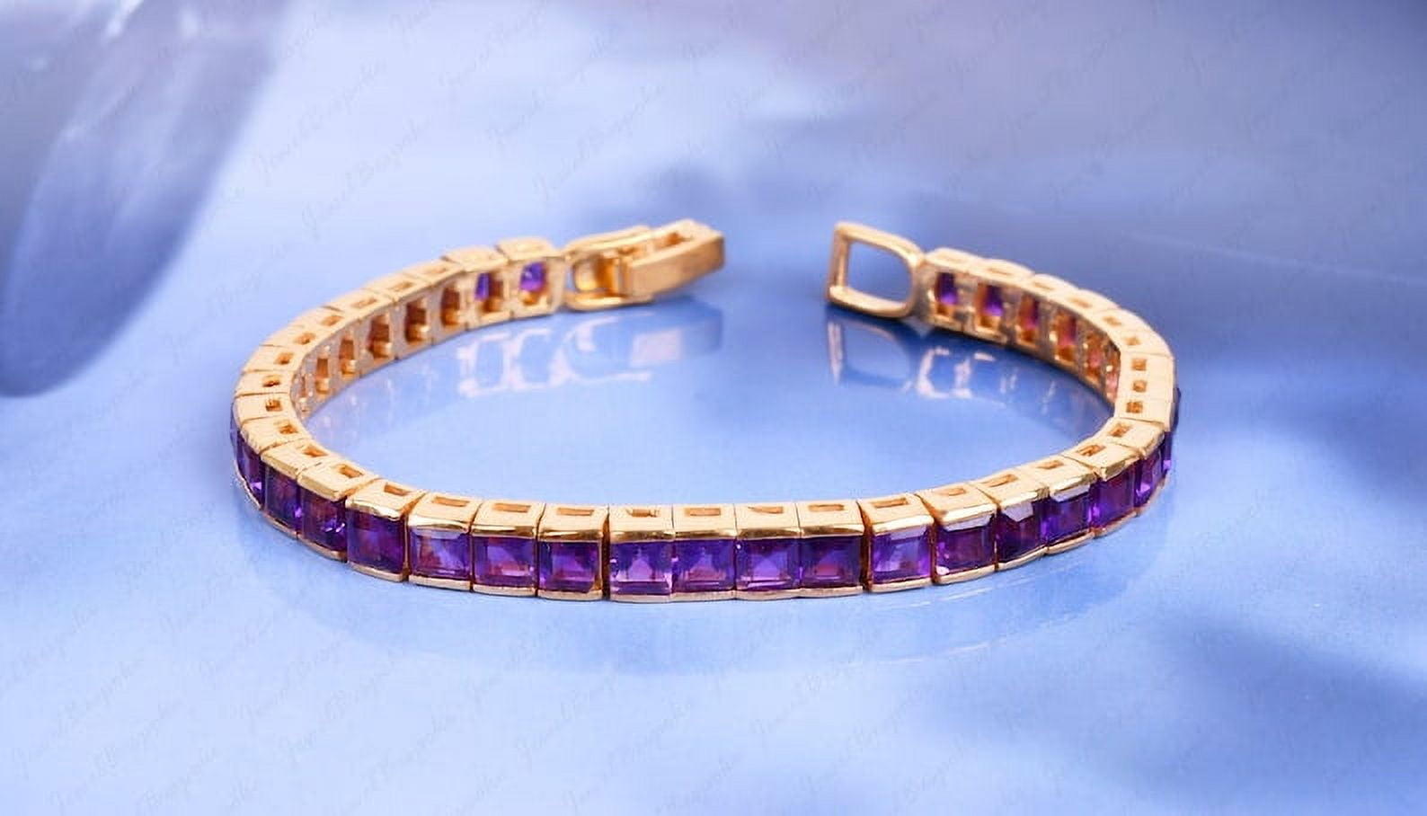 CZ Amethyst Tennis Bracelet, Chain Bracelet,4MM Square Cut Gemstone ...