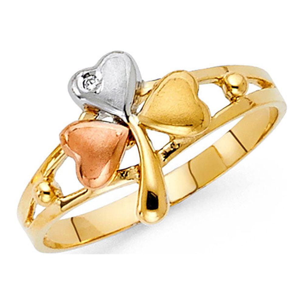 CZ Clover Ring Solid 14k Yellow White Rose Gold Three Leaf Band Good ...