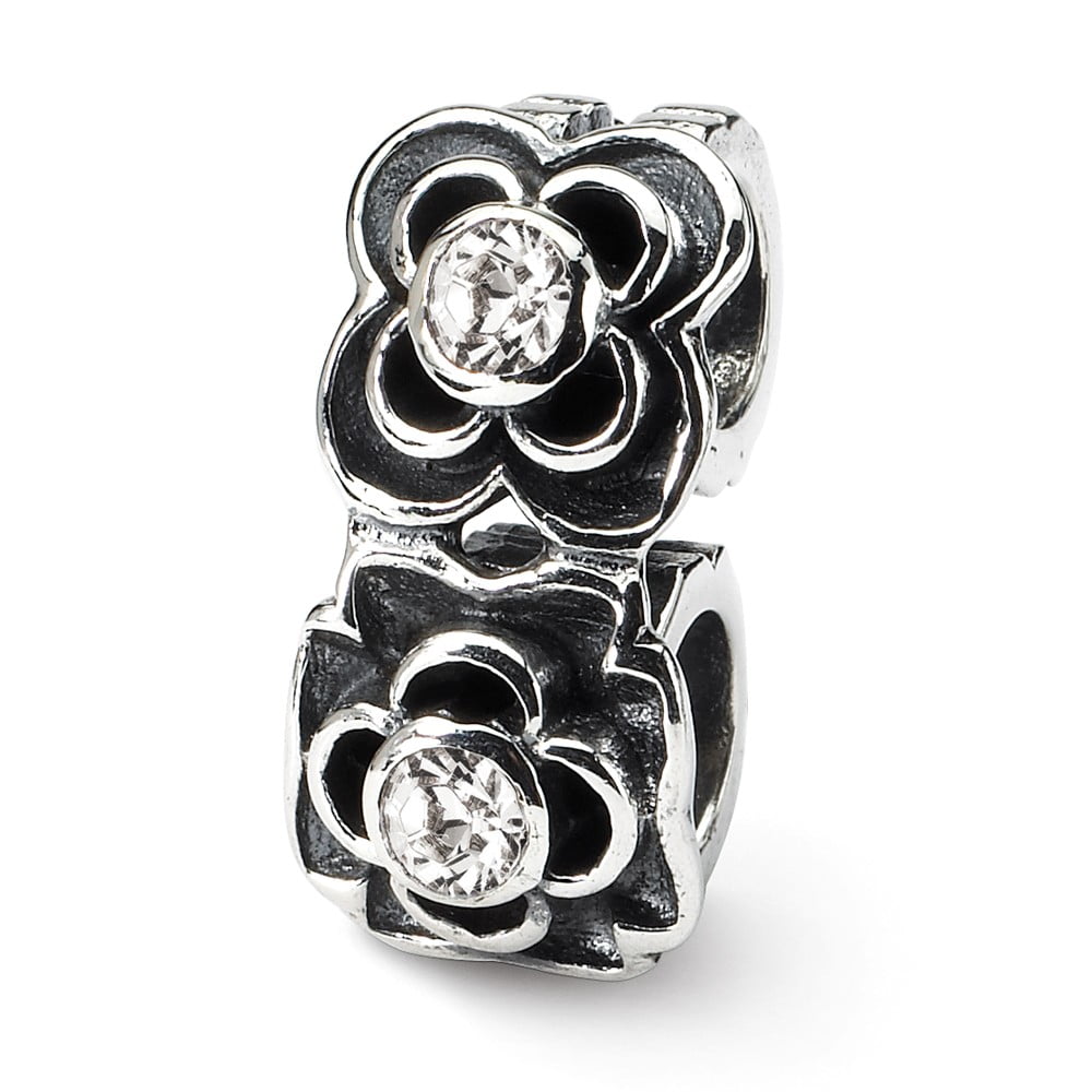 CZ Connector Charm .925 Sterling Silver Antique Finish Reflection Beads ...