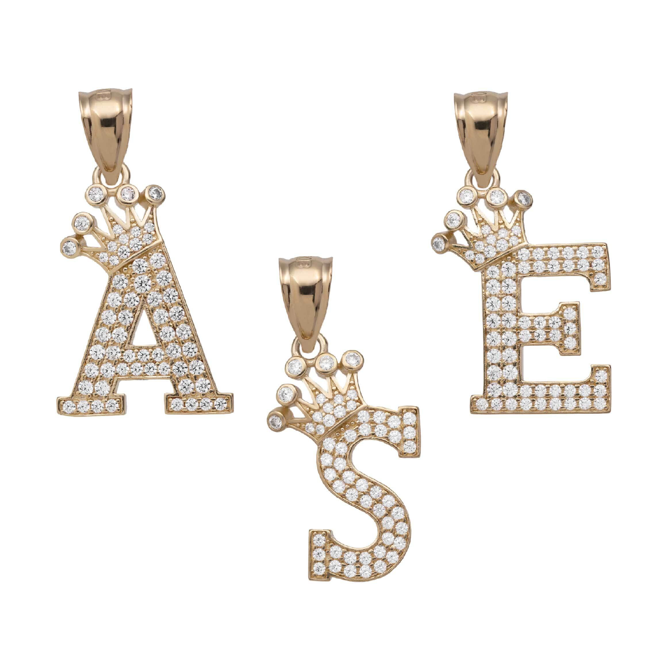 CZ Crown Initial Letter Pendant Unisex Adult 10K Yellow Gold, All Sizes ...