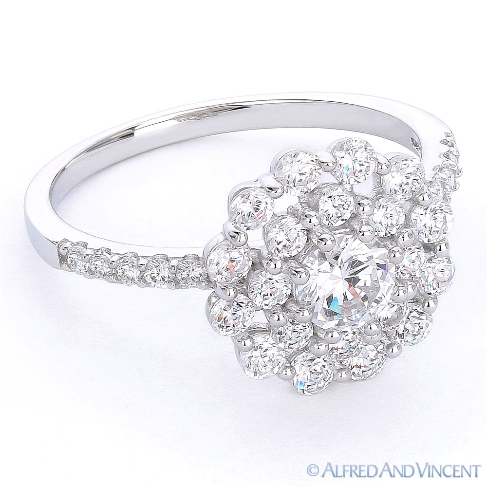 CZ Crystal Right-Hand Flower Ring in .925 Sterling Silver w/ Rhodium ...