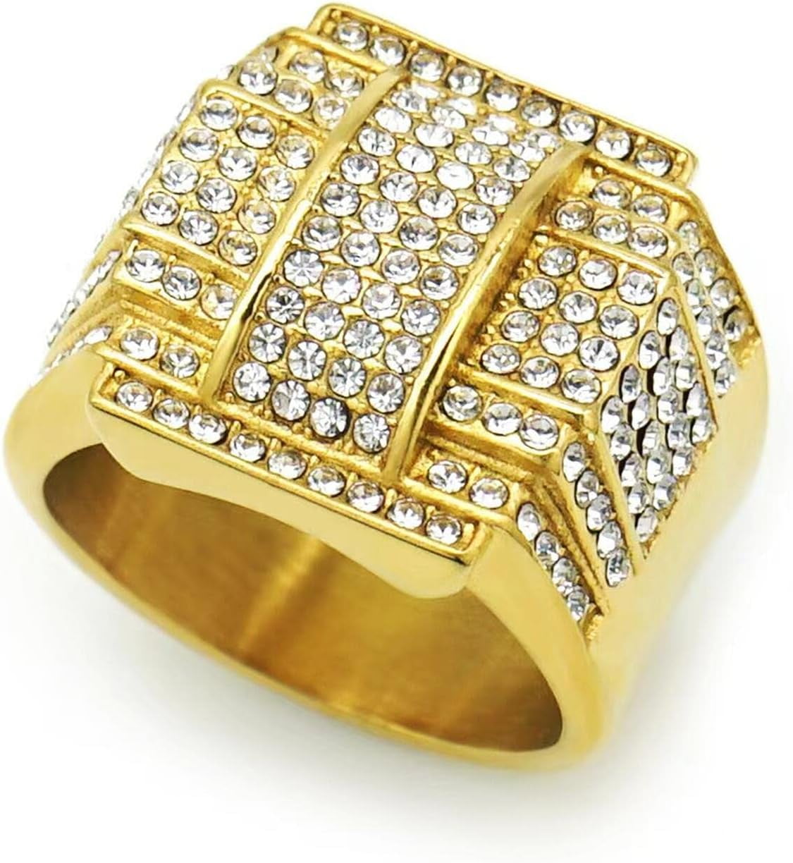 CZ Double Layers Iced out Ring for men Square ring Full CZ Bling Hip ...