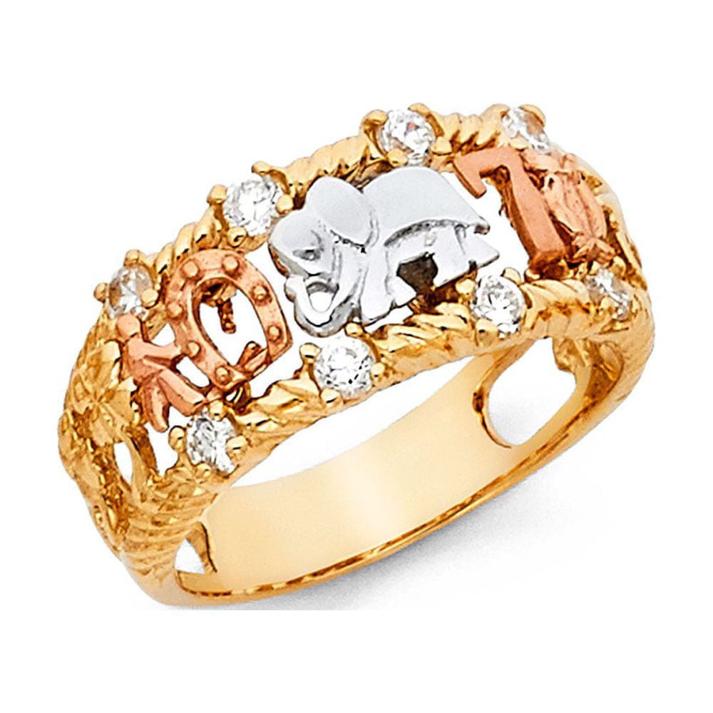 CZ Elephant Ring Solid 14k Yellow White Rose Gold Good Luck Band Owl ...