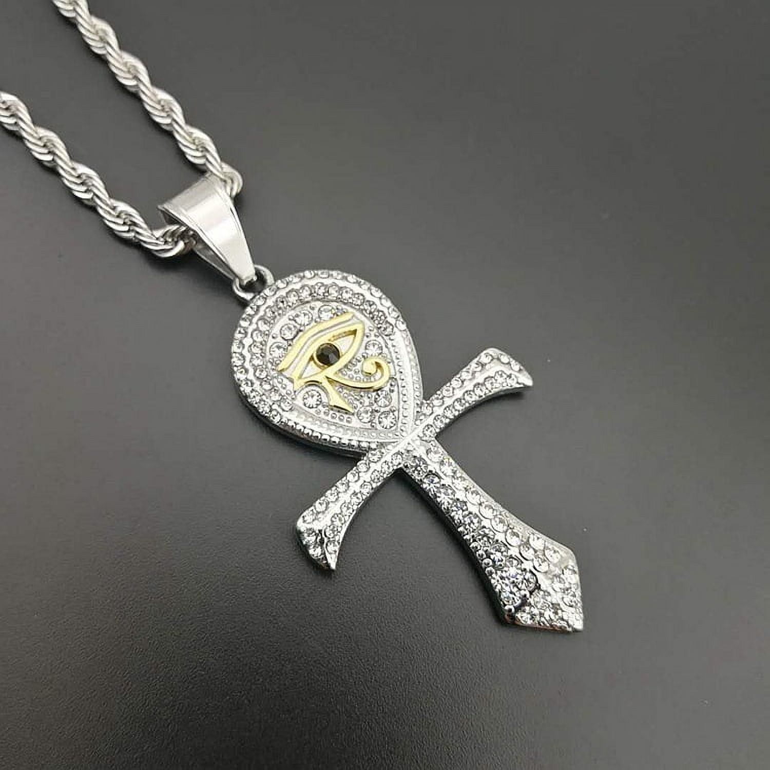 CZ Eye of Horus Pendant 14K Yellow Gold Necklace for Men Ancient Egypt ...