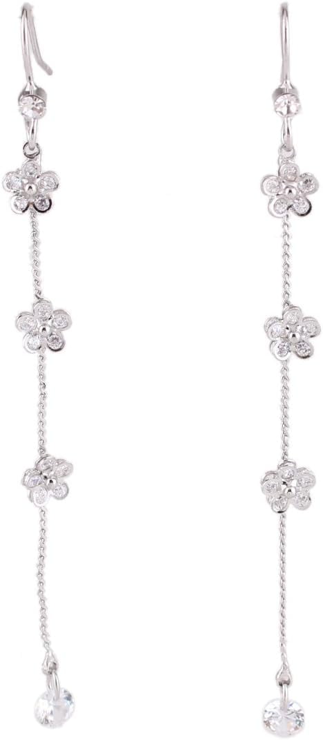 CZ Flower Shape Long Drop Pierced Earrings and Clip on Earrings No ...