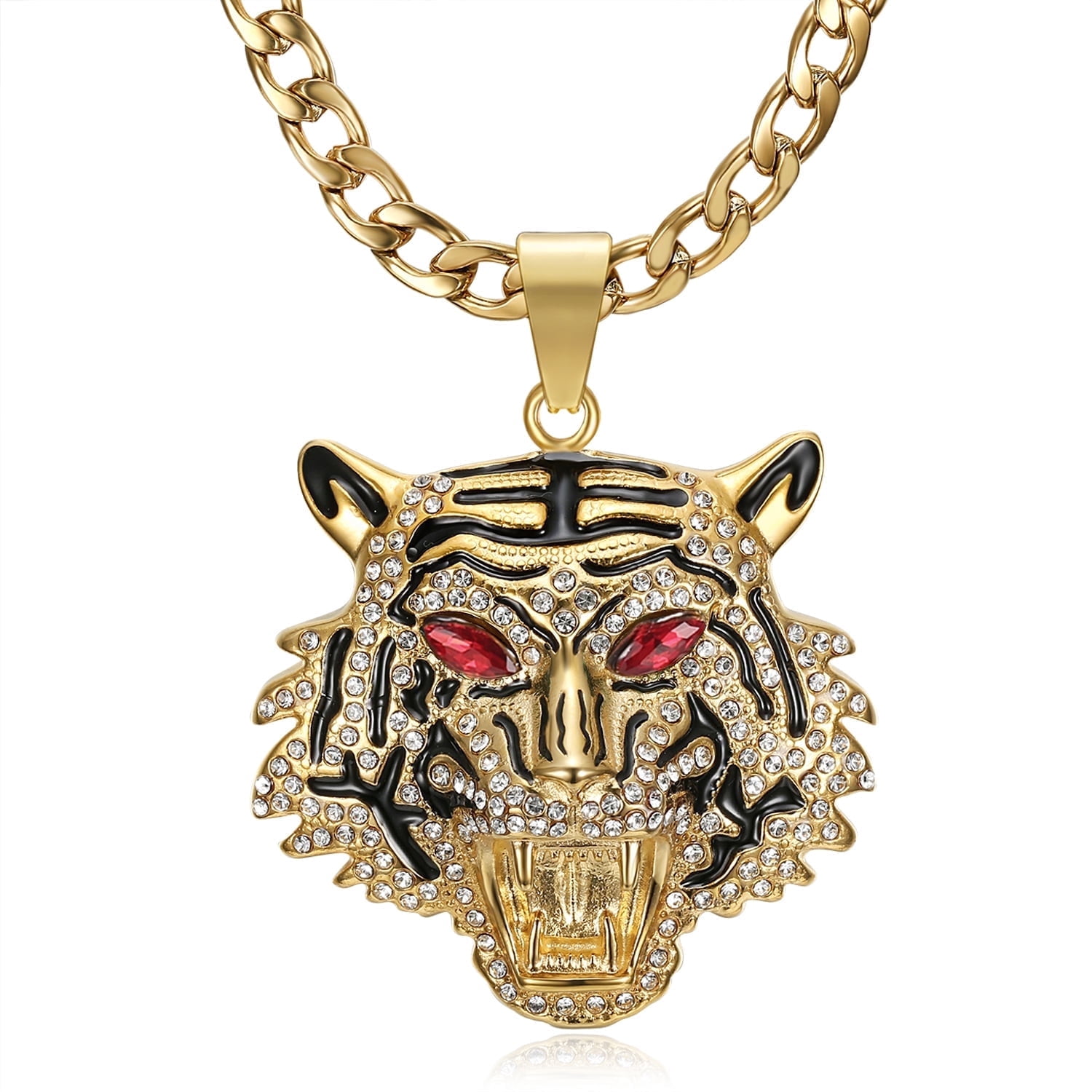 NEGS 18K Gold Plated Roaring Tiger Head Pendant Punk Rock Stainless ...