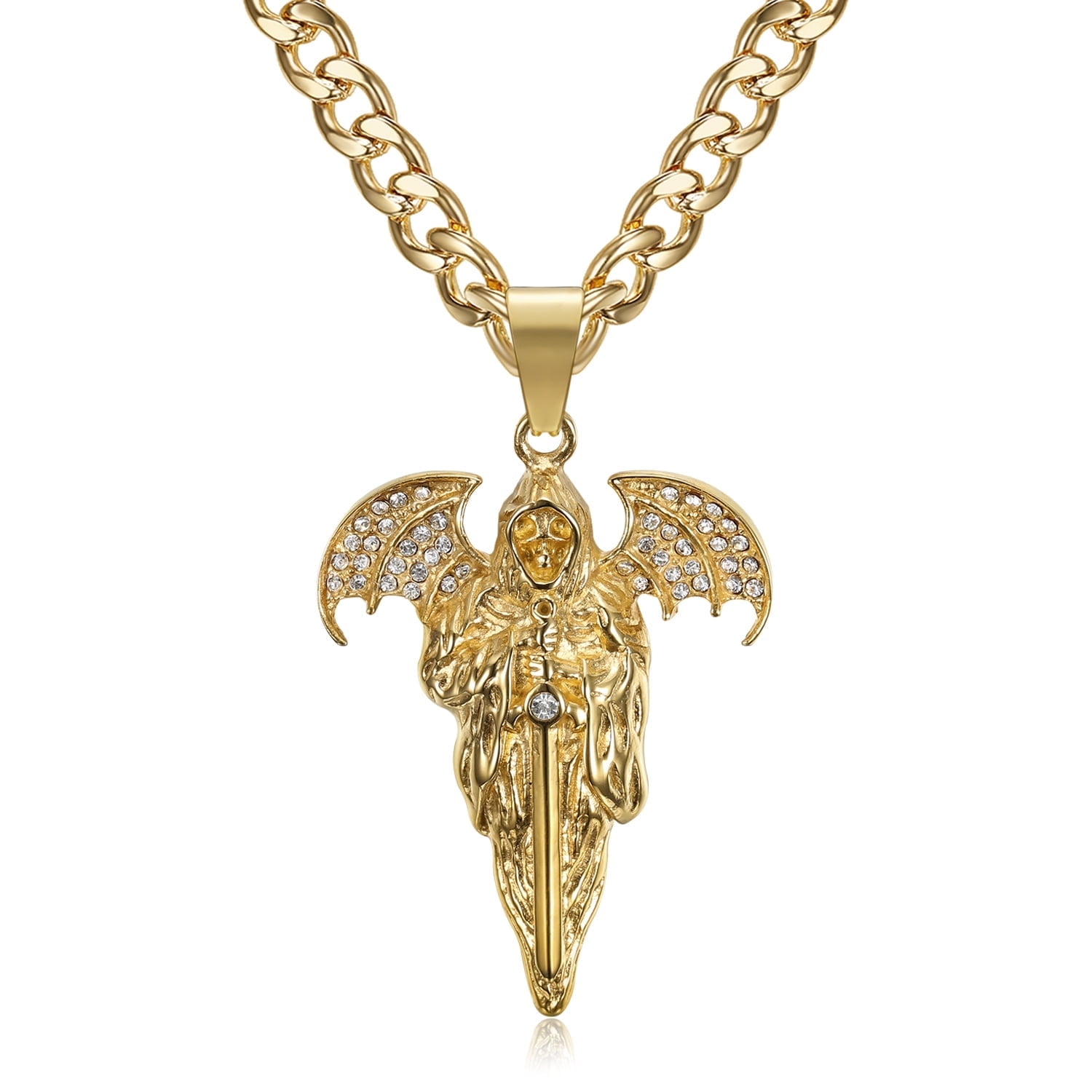 NEGS 18K Gold Plated Skull Holy Death Santa Muerte Pendant 24‘’ Chain ...