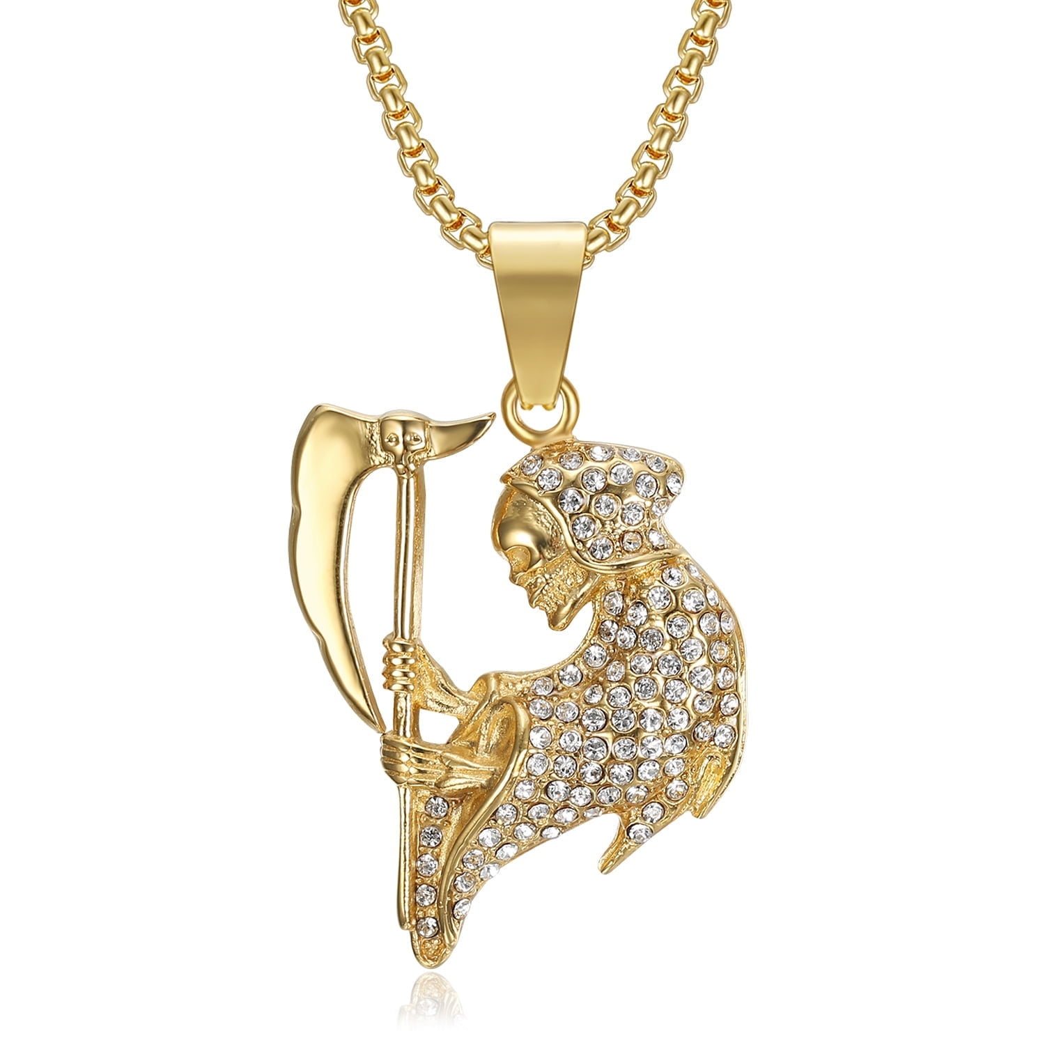 NEGS 18K Gold Plated Skull Holy Death Santa Muerte Pendant 24‘’ Chain ...