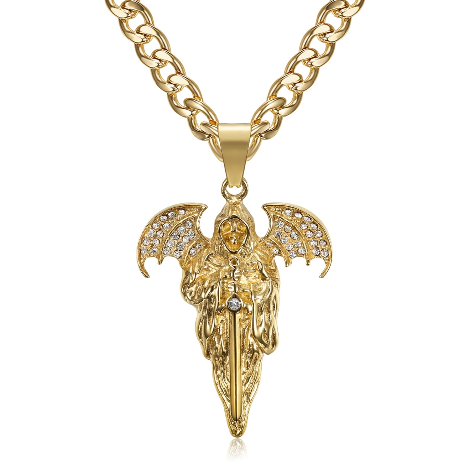 NEGS 18K Gold Plated Skull Holy Death Santa Muerte Pendant 24‘’ Chain ...