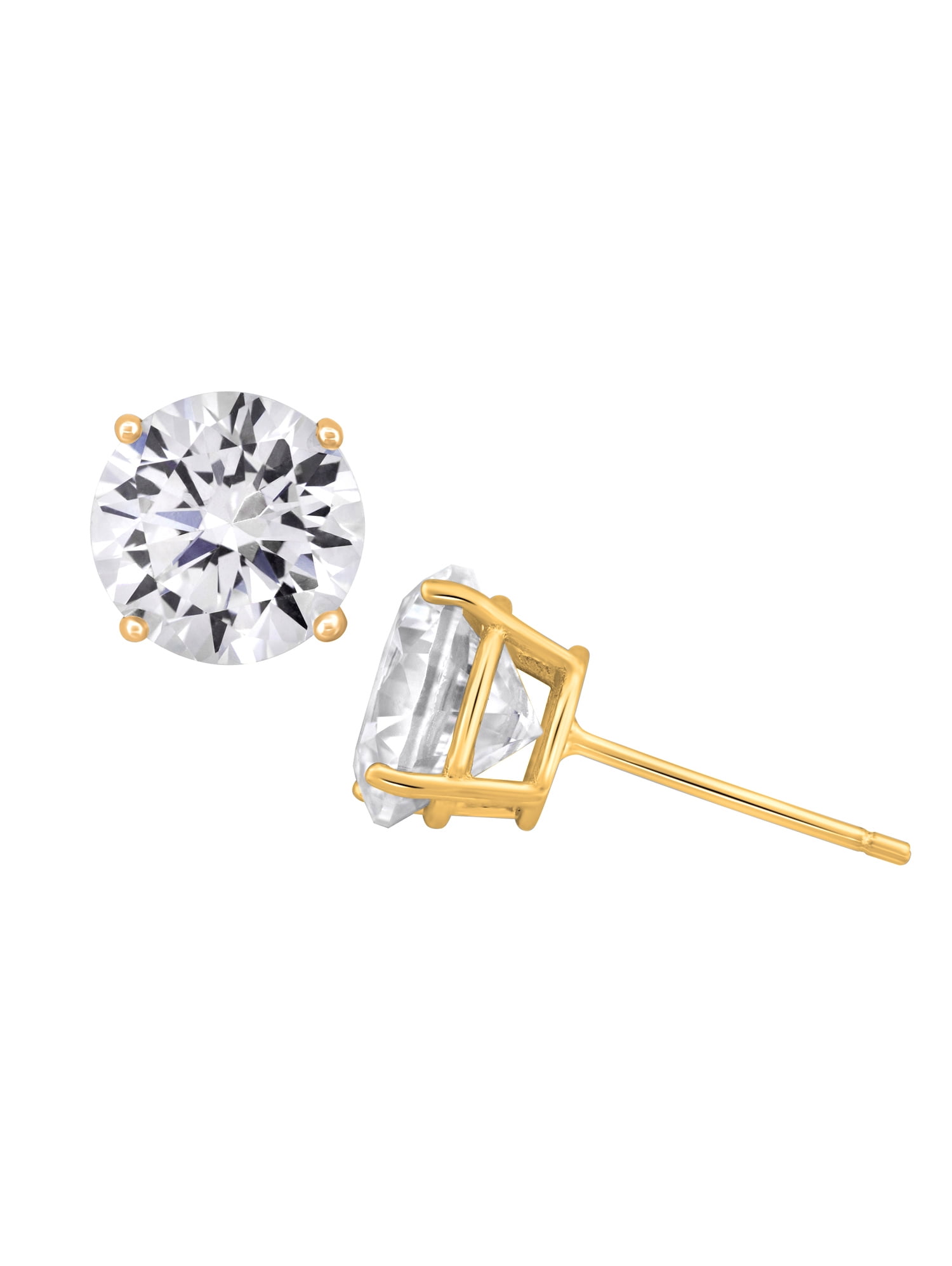 CZ Gold over Sterling Silver 8mm Round Stud Earrings - Walmart.com