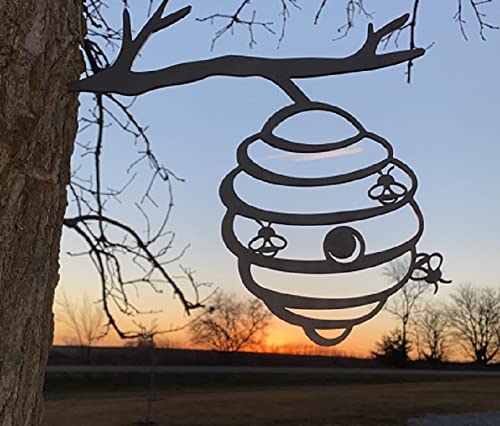 CZ Grain Bee Hive on a Branch Metal Art - Made in USA - Garden Yard Art ...