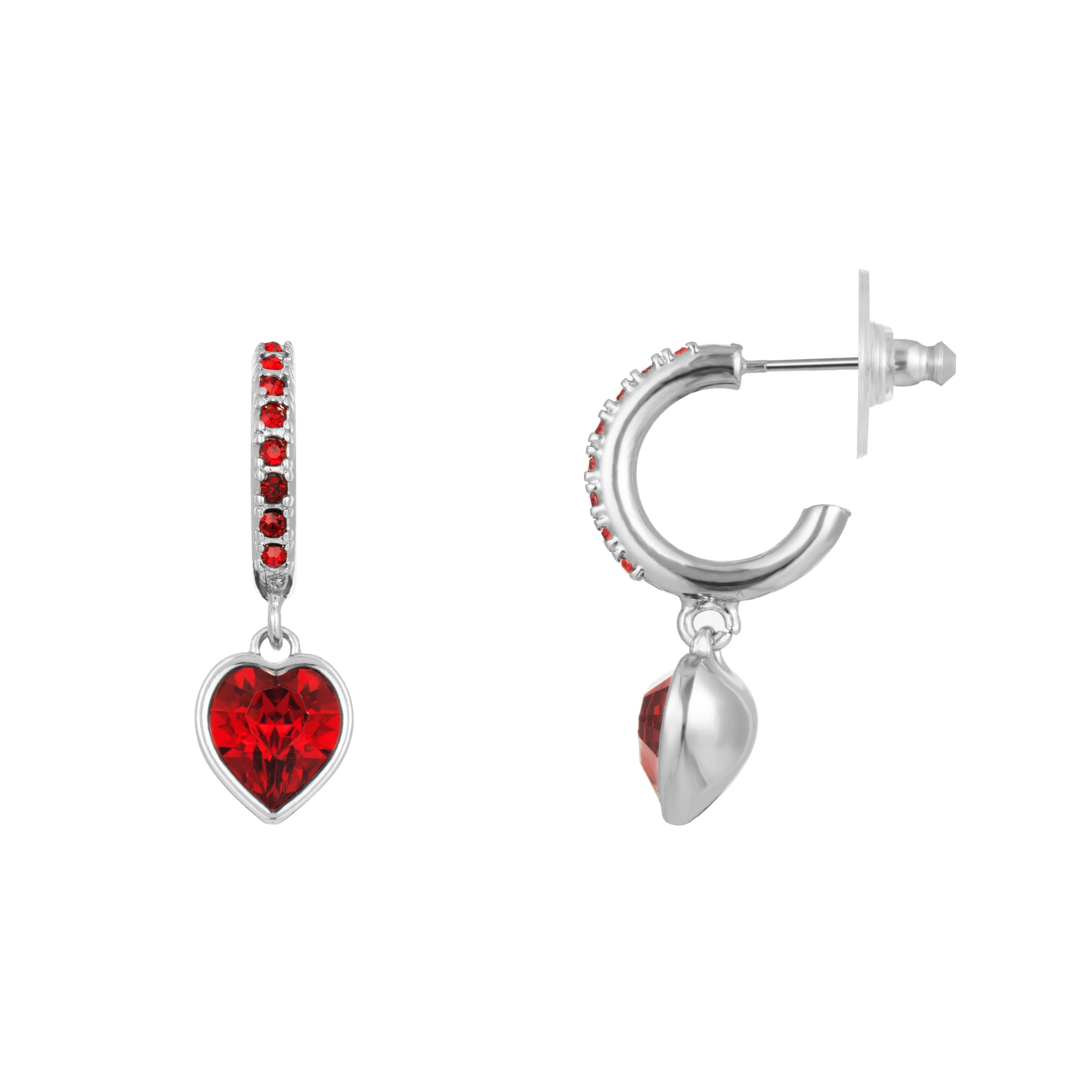 Bella by Thorne CZ Adult Heart Huggies Big,Silver/Ruby, (Unisex) - Walmart.com