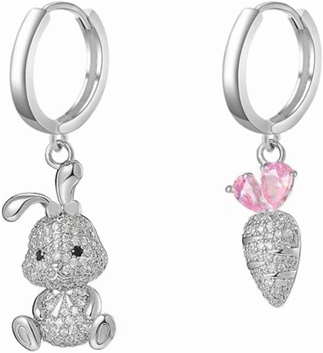 CZ Rabbit Carrot Dangle Drop Small Hoop Earrings Sterling Silver Post ...