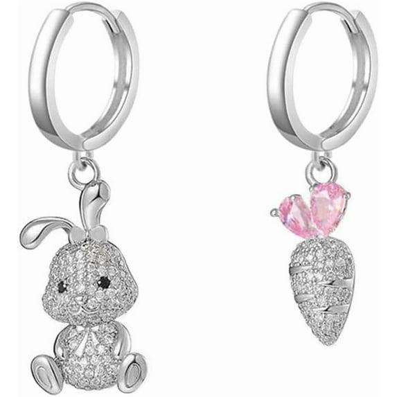 CZ Rabbit Carrot Dangle Drop Small Hoop Earrings Sterling Silver Post ...