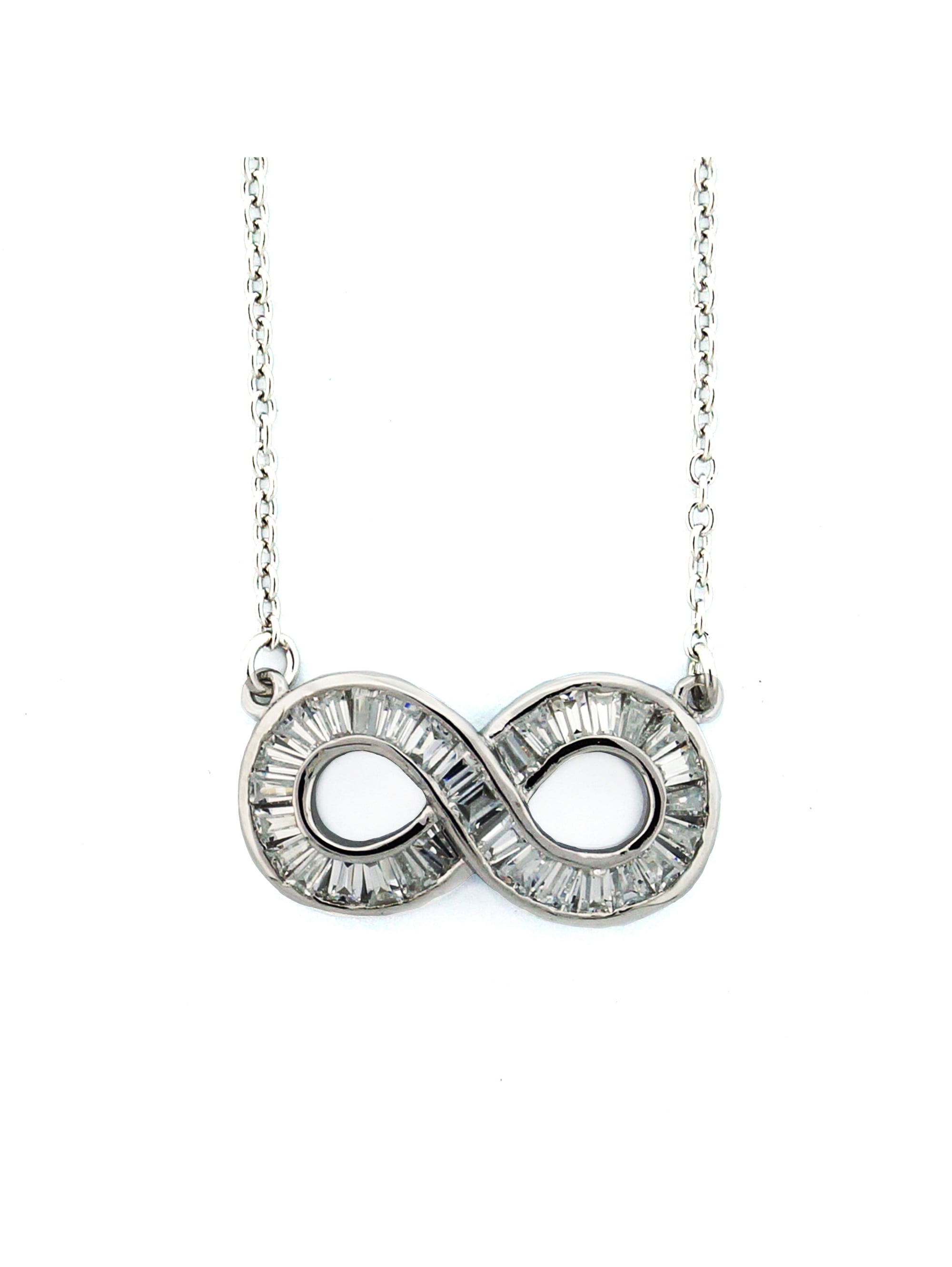 CZ Rhodium over Sterling Silver Baguette Infinity Pendant, 18 ...