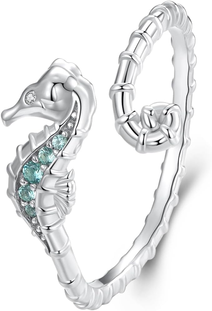 CZ Seahorse 925 Sterling Silver Adjustable Ring for Women Fashion ...