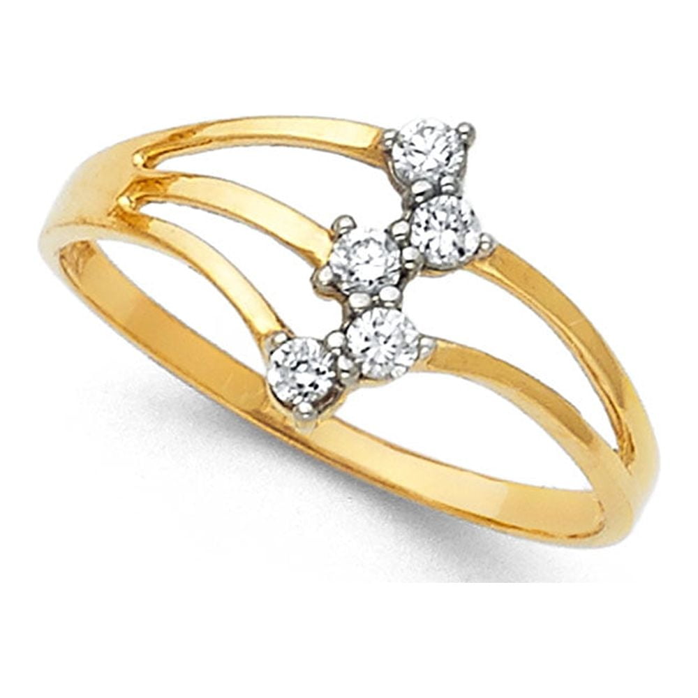 CZ Semanario Ring Solid 14k Yellow Gold Ring Three 3 Day Stackable Look ...