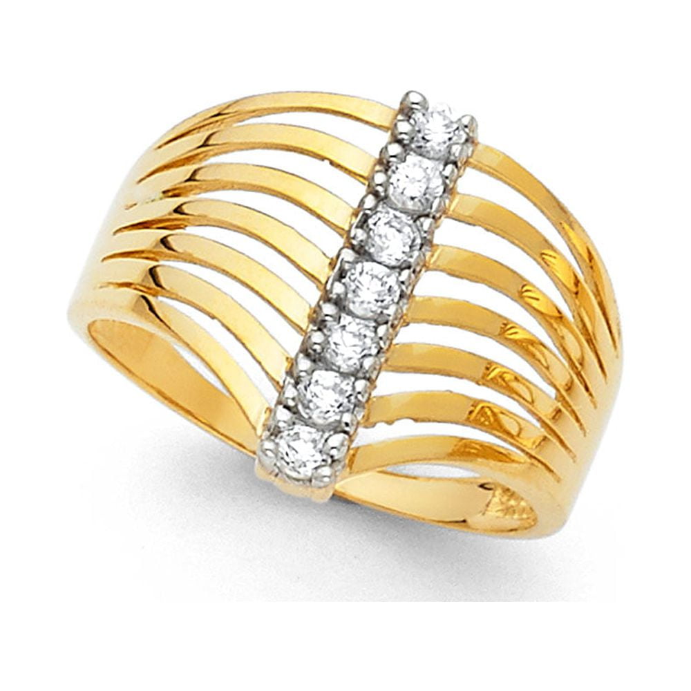 CZ Semanario Ring Solid 14k Yellow Gold Seven 7 Day Band Stackable Look ...