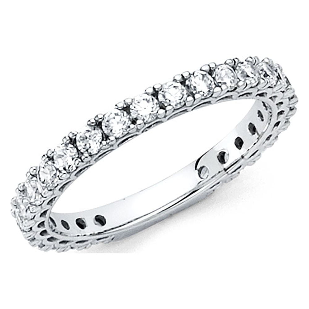 CZ Semi Eternity Wedding Band 14k White Gold Bridal Round CZ Band ...