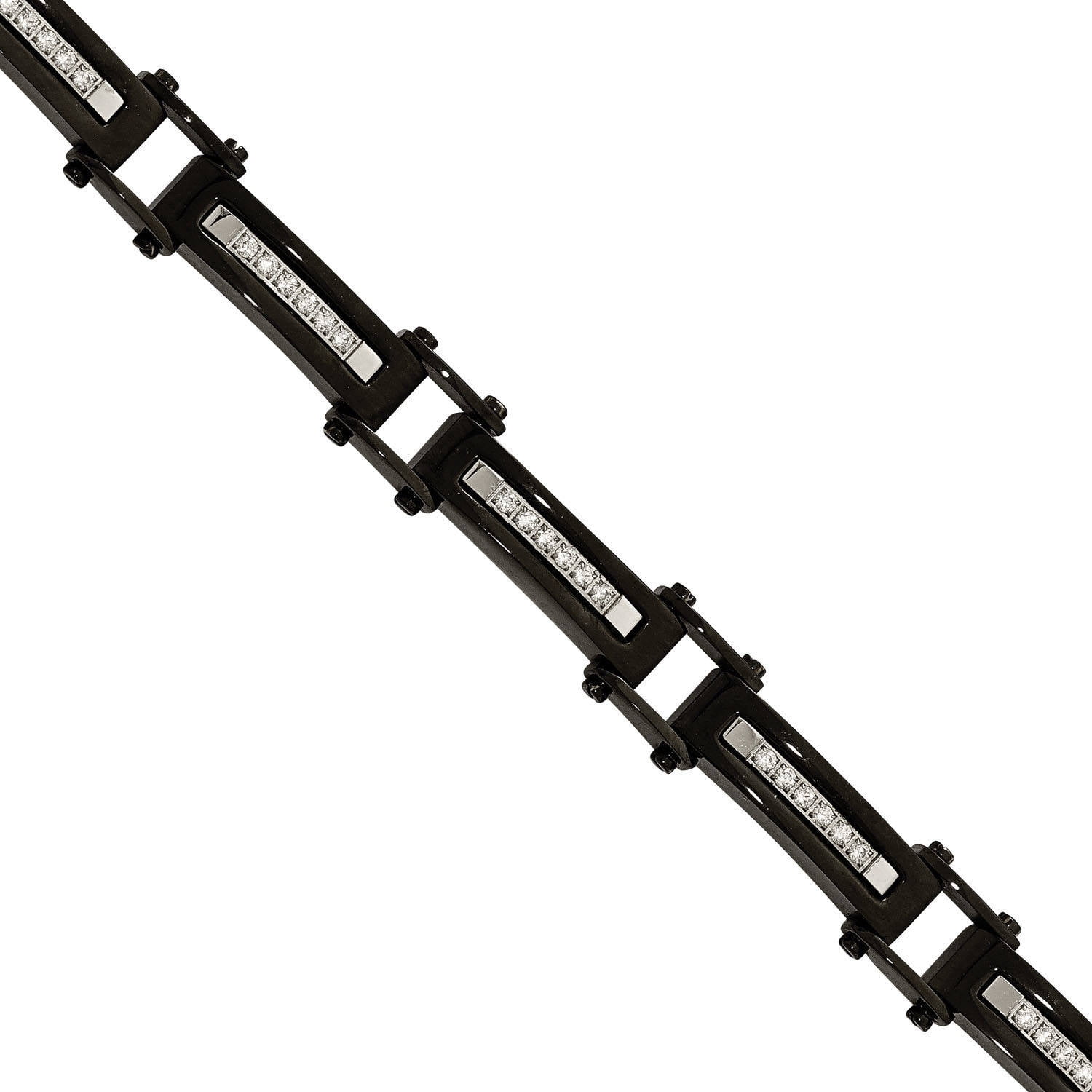 CZ Stainless Steel Polished Black IP Link Bracelet, .50 Extender ...