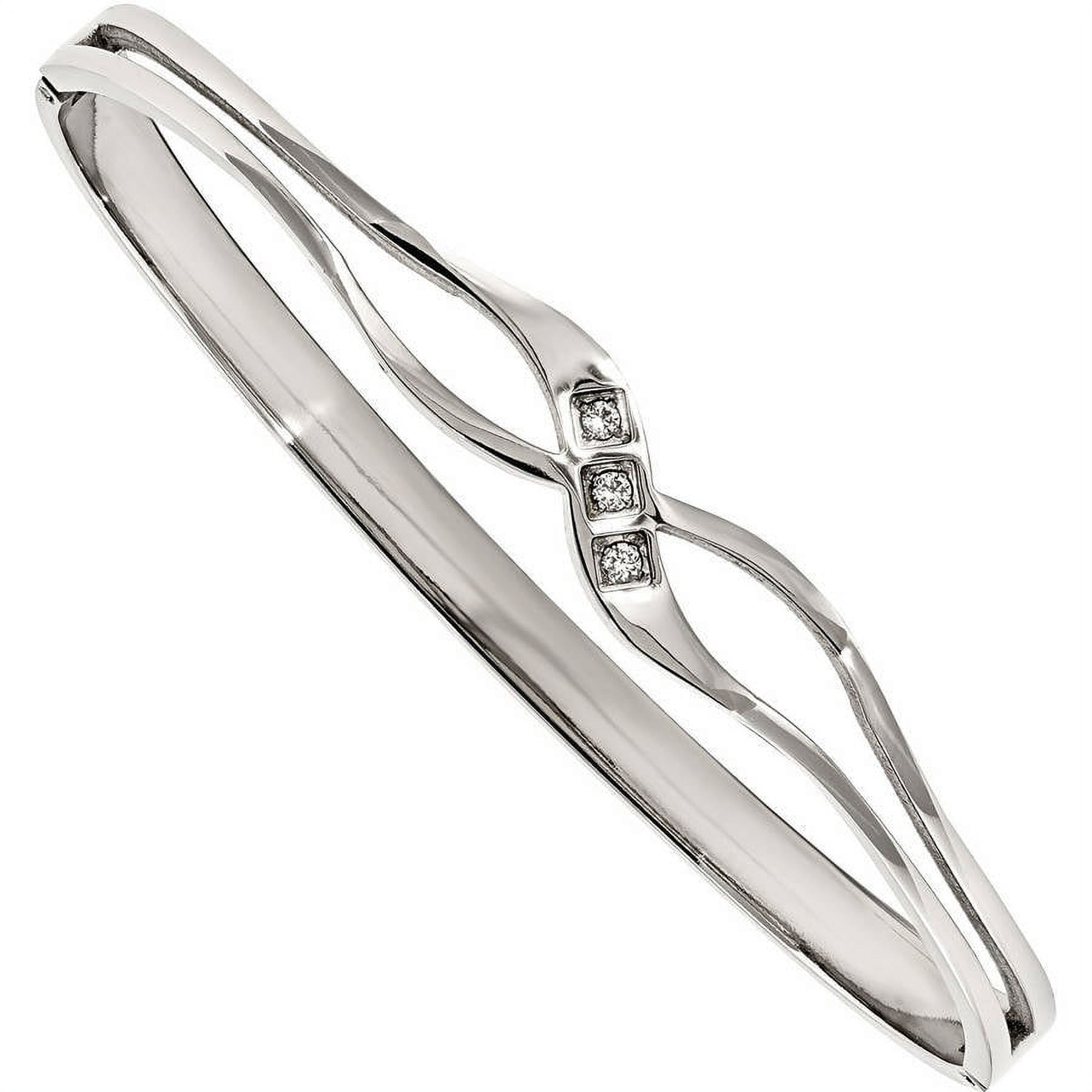 CZ Stainless Steel Polished Hinged Bangle - Walmart.com