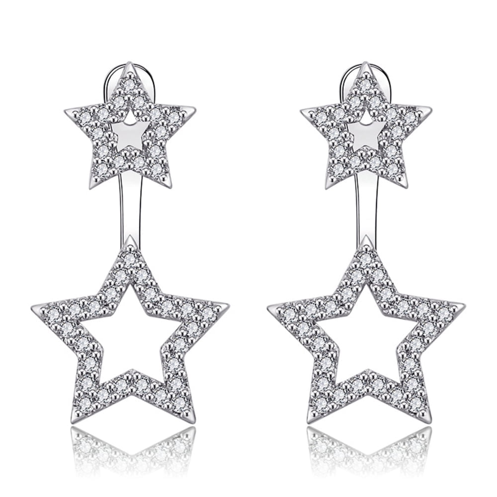 CZ Star Ear Jackets Dangle Drop Stud Earrings Crystal Cartilage Earring ...