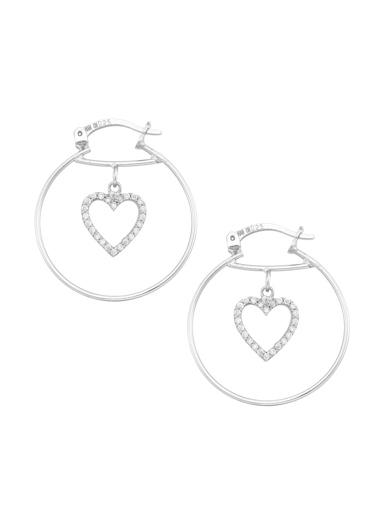 CZ Sterling Silver 24mm Heart Dangle Hoop Earrings - Walmart.com