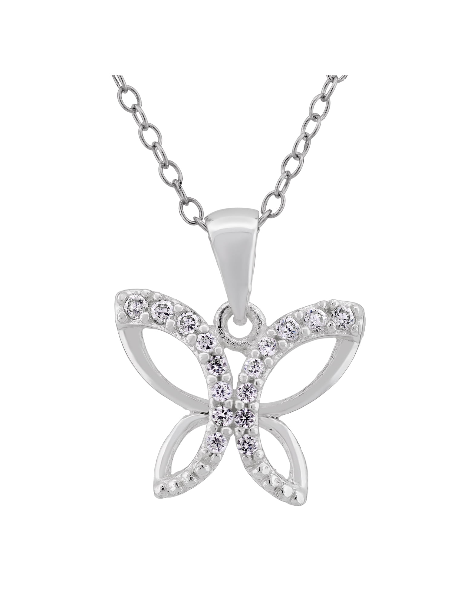 CZ Sterling Silver Butterfly Pendant, 18" - Walmart.com