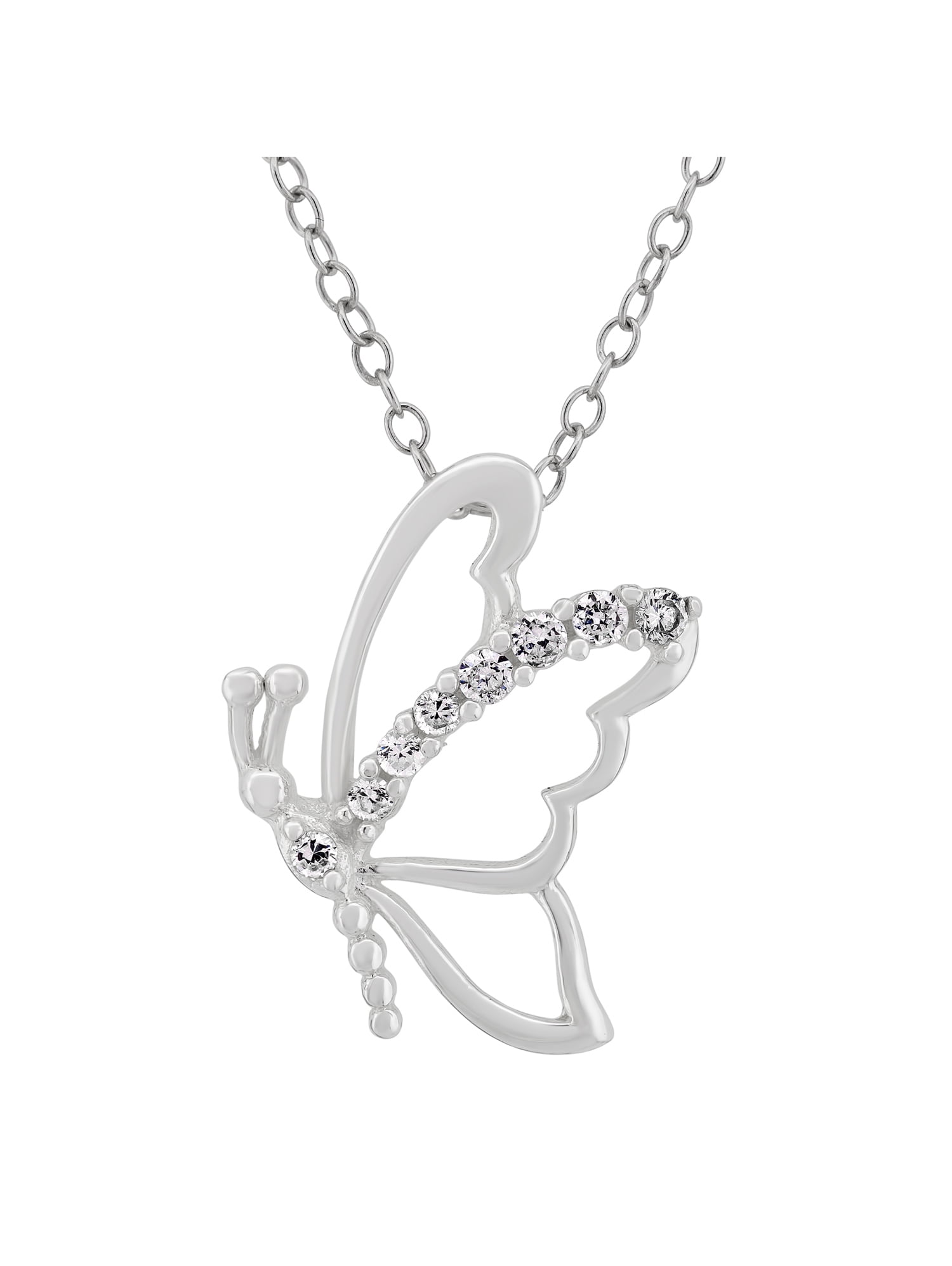 CZ Sterling Silver Butterfly Profile Pendant, 18" - Walmart.com