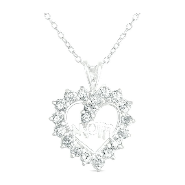 CZ Sterling Silver Heart "Mom" Pendant, 18" - Walmart.com