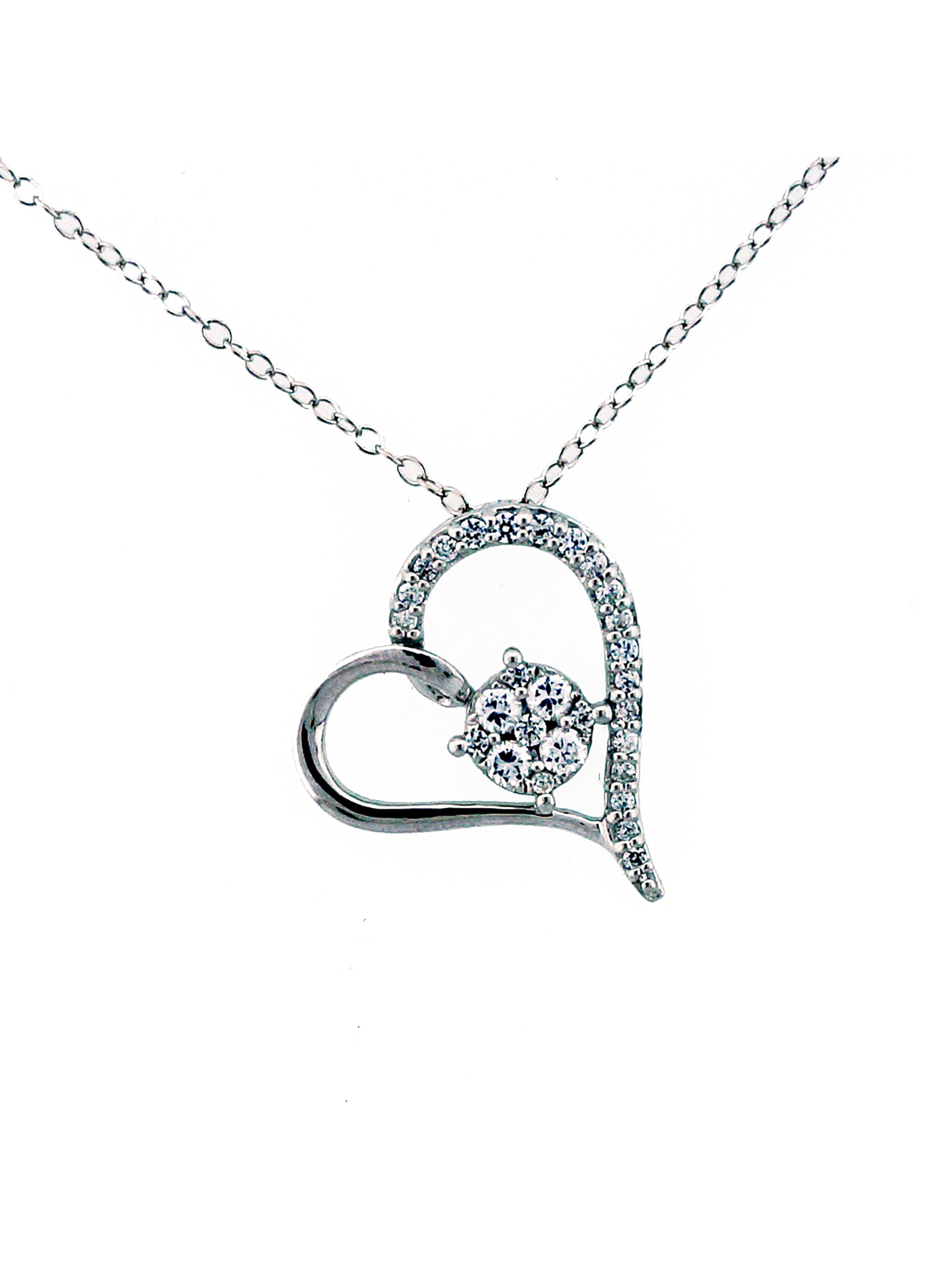 CZ Sterling Silver Open Heart Pendant, 18" - Walmart.com