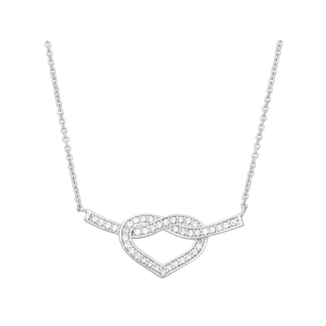 Cz Sterling Silver Open Pretzel Heart Necklace 18