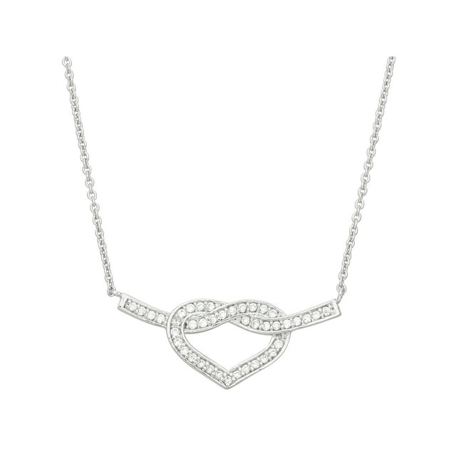 Cz Sterling Silver Open Pretzel Heart Necklace 18