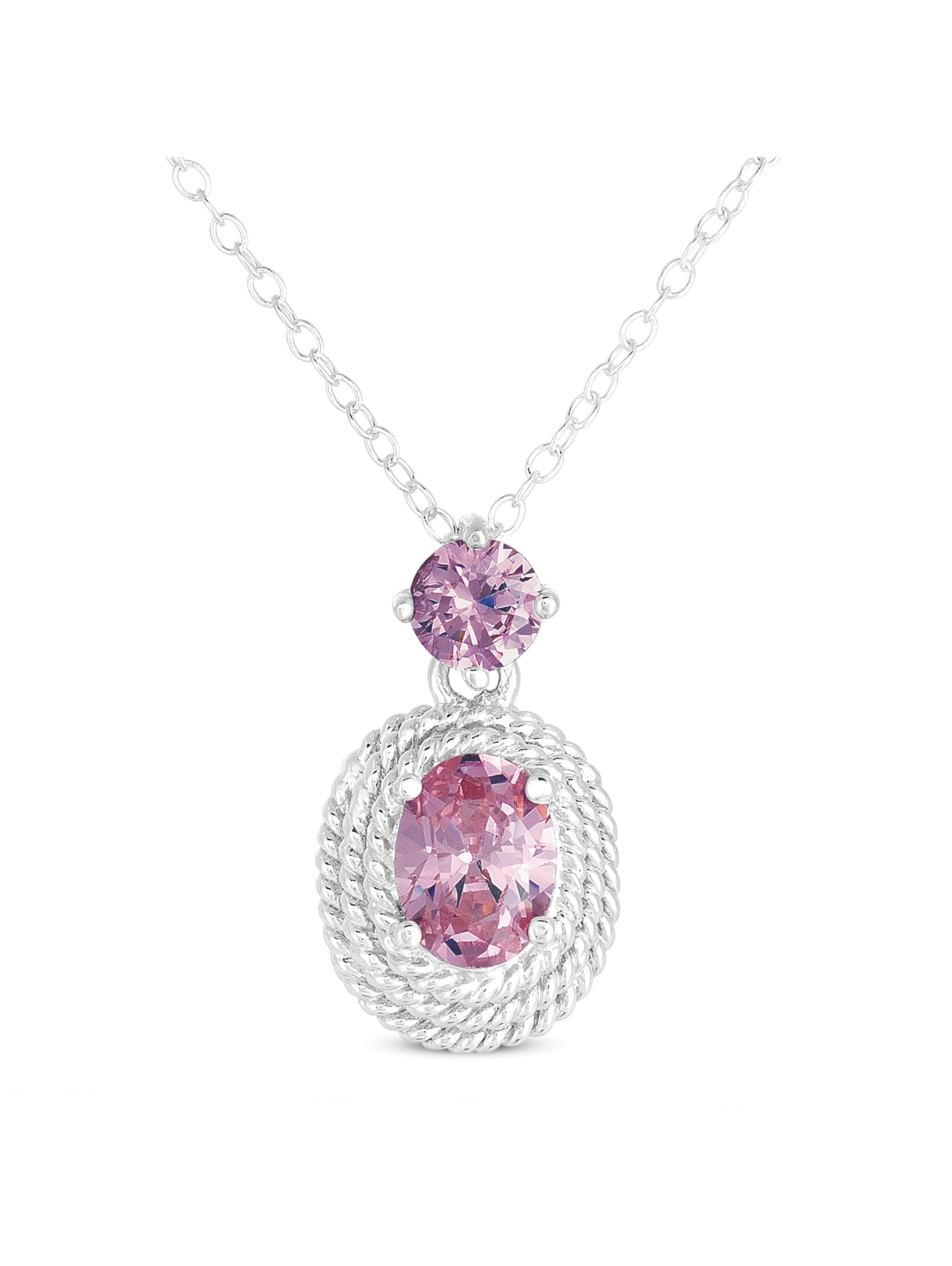 CZ Sterling Silver Oval Pendant, 18" - Walmart.com