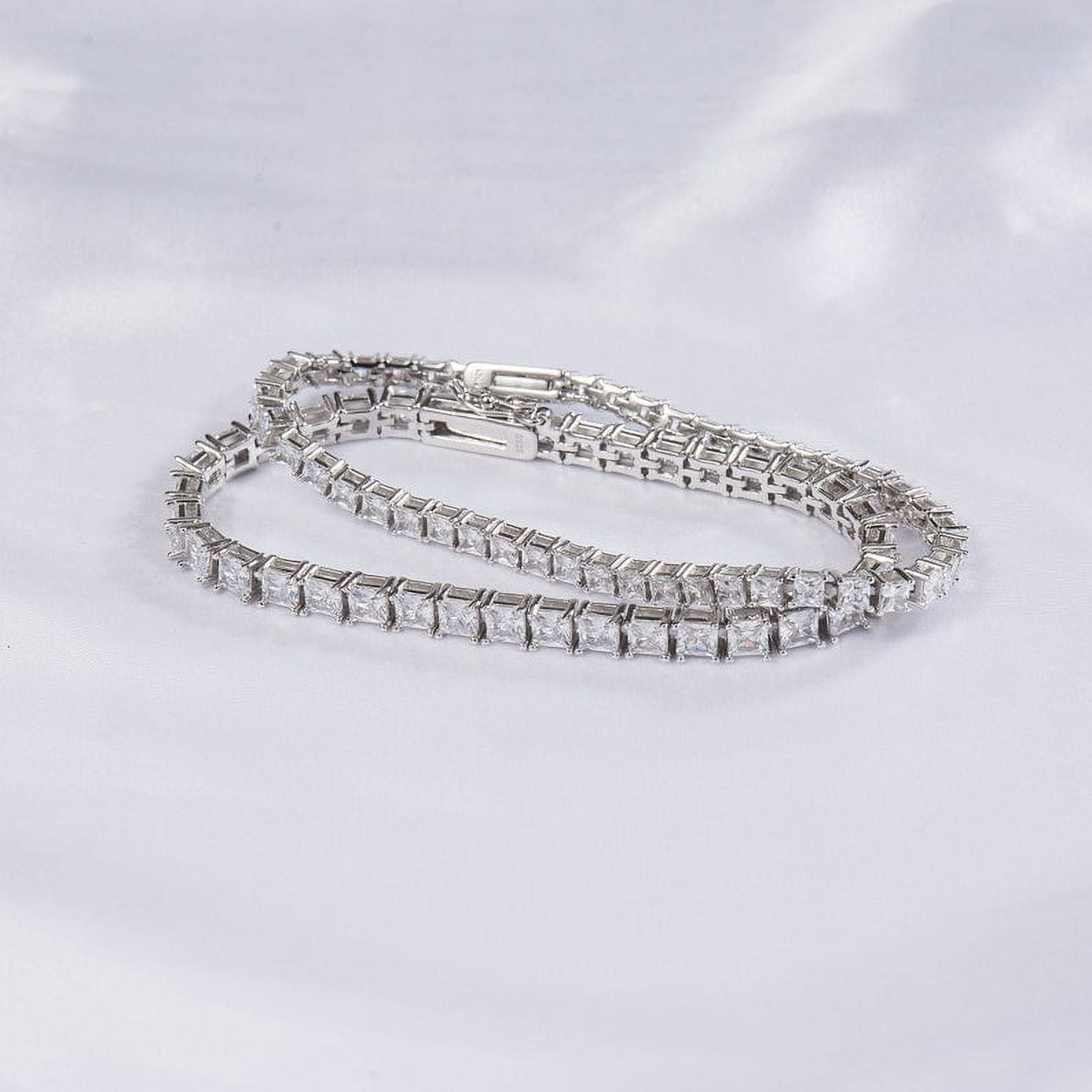 CZ Tennis Bracelet Princess cut, square Simulated 4mm Rhodium Plated 925 solid Sterling Silver ...