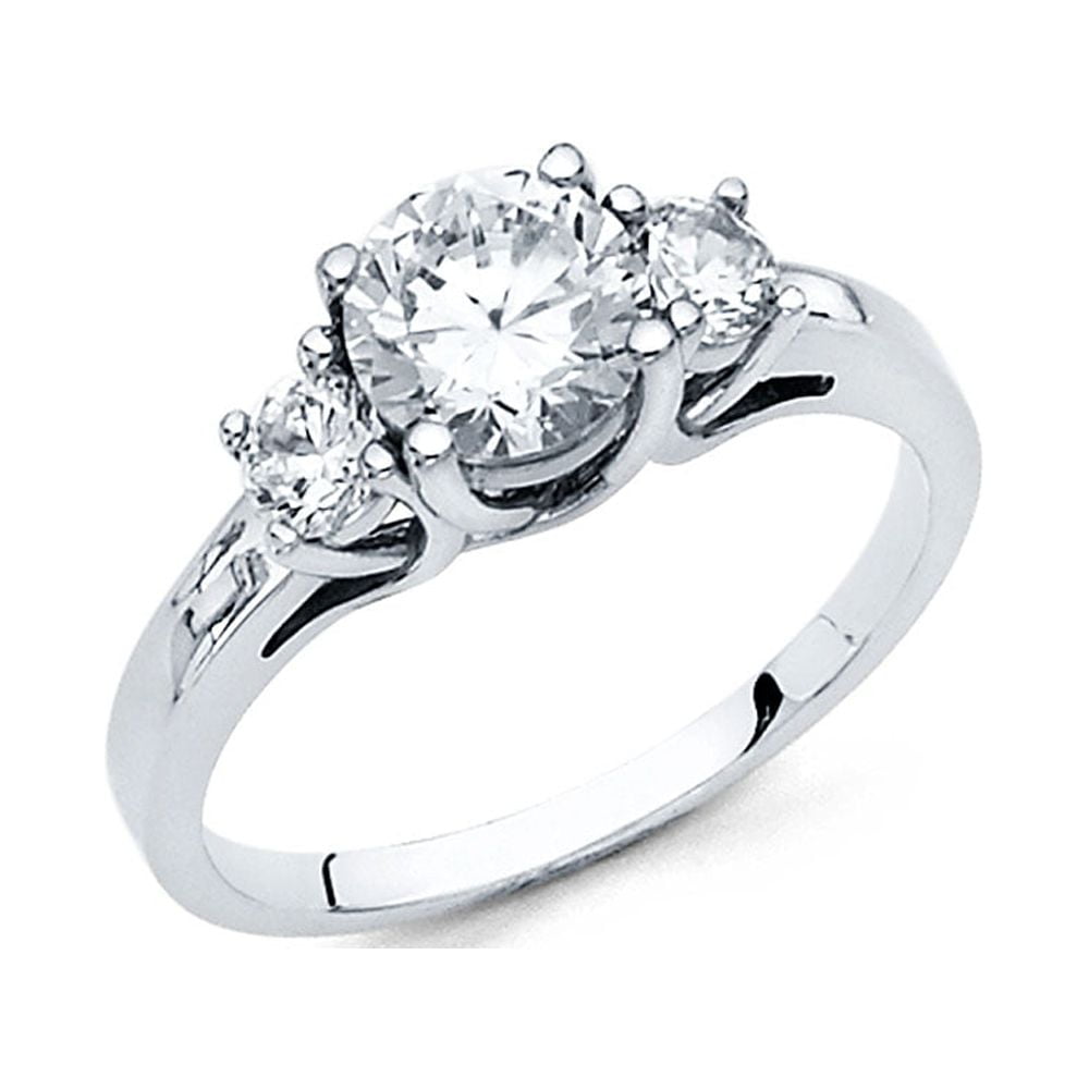 CZ Three Stone Engagement Ring 14k White Gold Anniversary Round ...