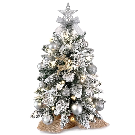 Leadtron 22in Silver Tabletop Christmas Tree, Pre-Decorated Flocked ...