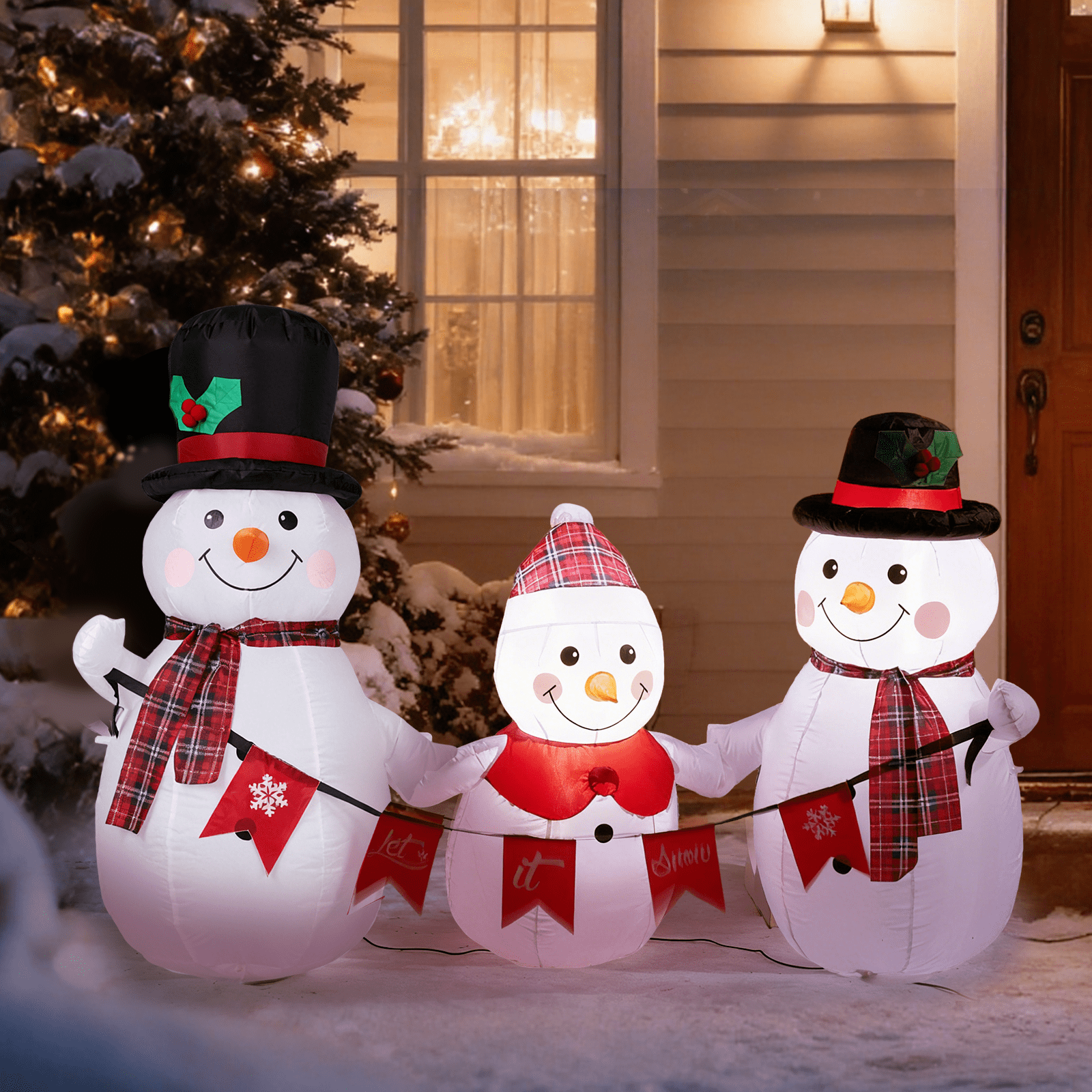 CZBZ 6.2FT Christmas Inflatables, Snowman Family with Bunting Built-in ...