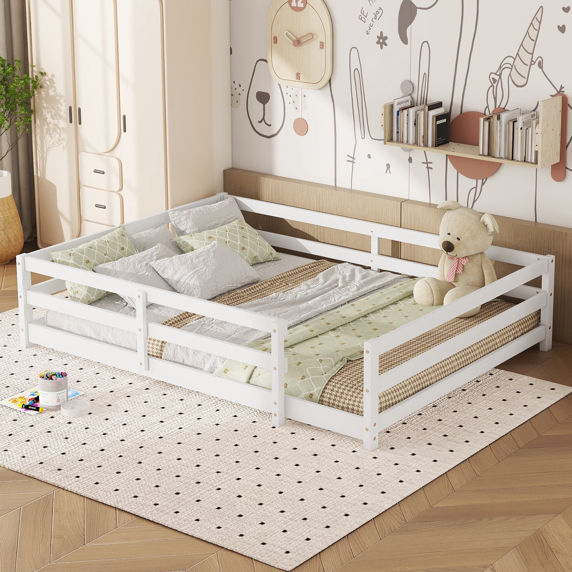 CZBZ Full House Floor Bed with Window & Built-in Shelf, Solid Wood ...