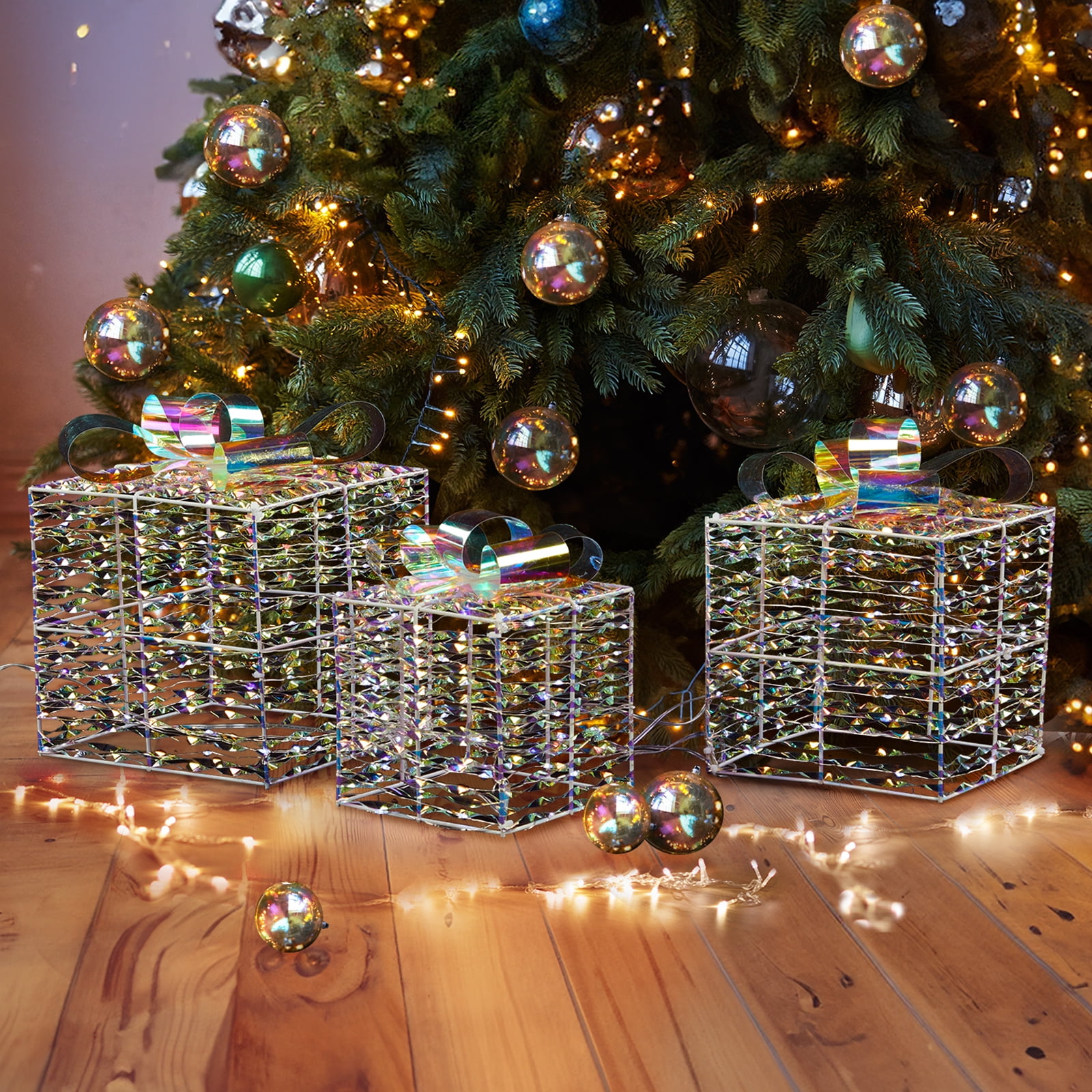 CZBZ Outdoor Christmas Yard Decorations, Lighted Iridescent Gift Boxes ...
