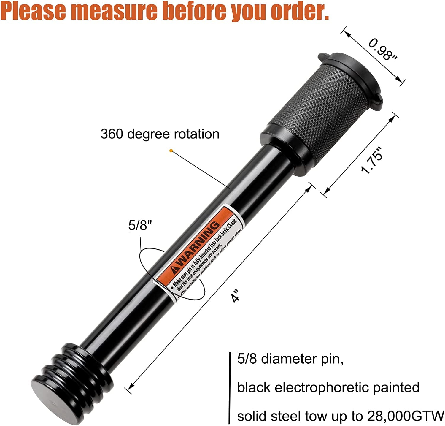 CZC AUTO 11212 5/8" Ball Locking Hitch Pin 5/8" Black Ckass III and IV ...