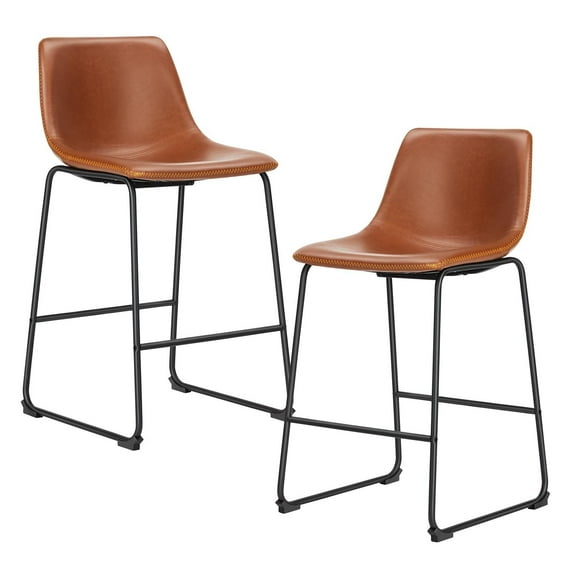 CZDMZH 26 Inch Counter Height Bar Stools Set of 2, Modern Faux Leather ...