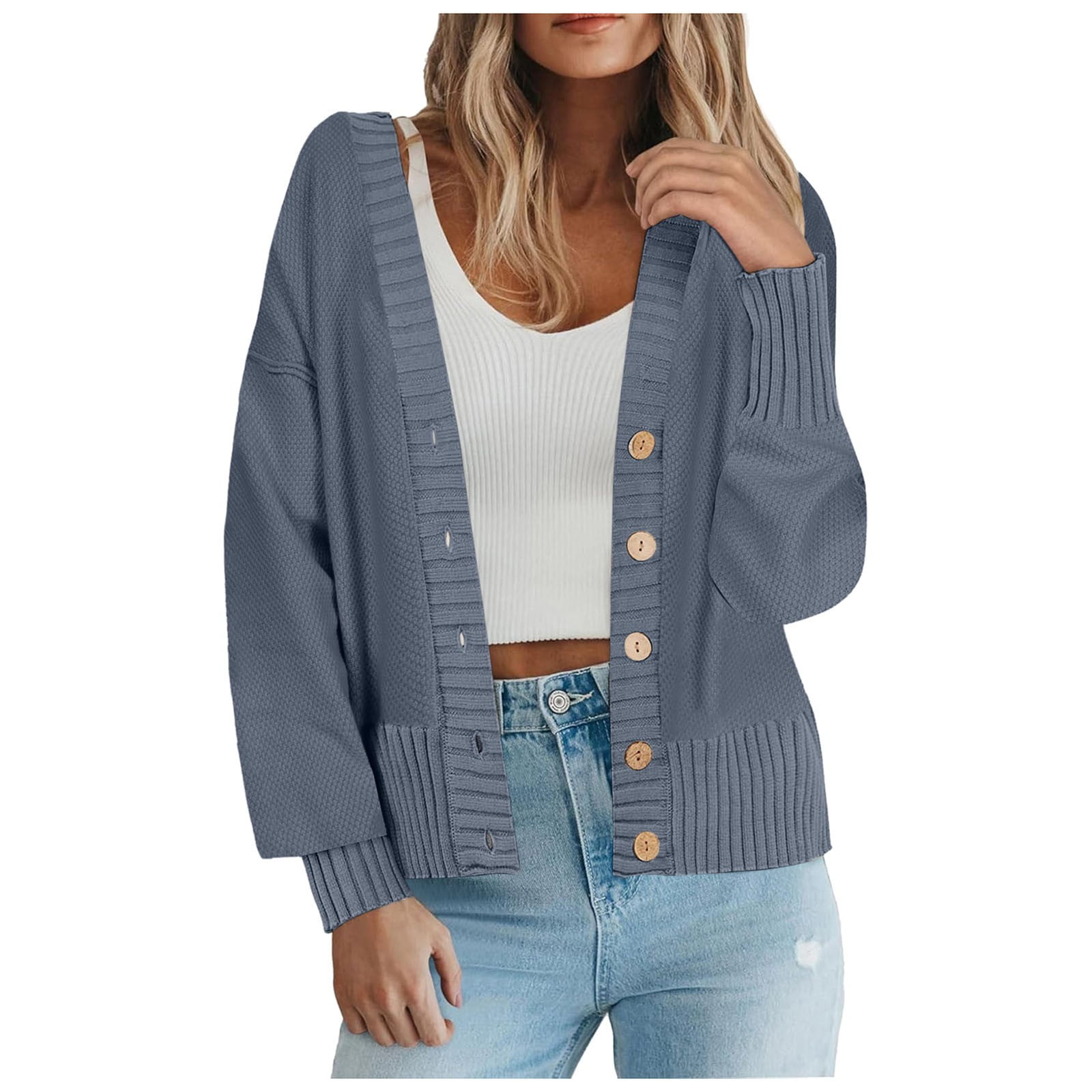 CZHGKM Sweaters for Women Women's Cropped Cardigan Fall Winter Button ...