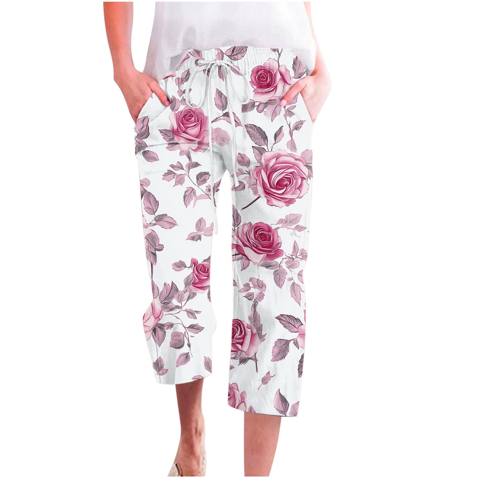 CZHJS Women's High Waist Boho Floral Capris, Compression Yoga Leggings ...