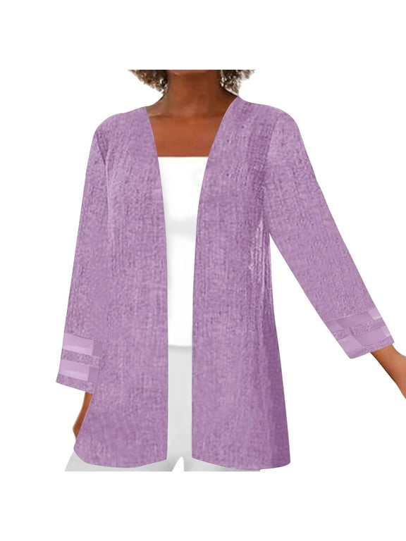 Dyegold Women's 3/4 Sleeve Lightweight Linen Cotton Cardigan - Casual ...
