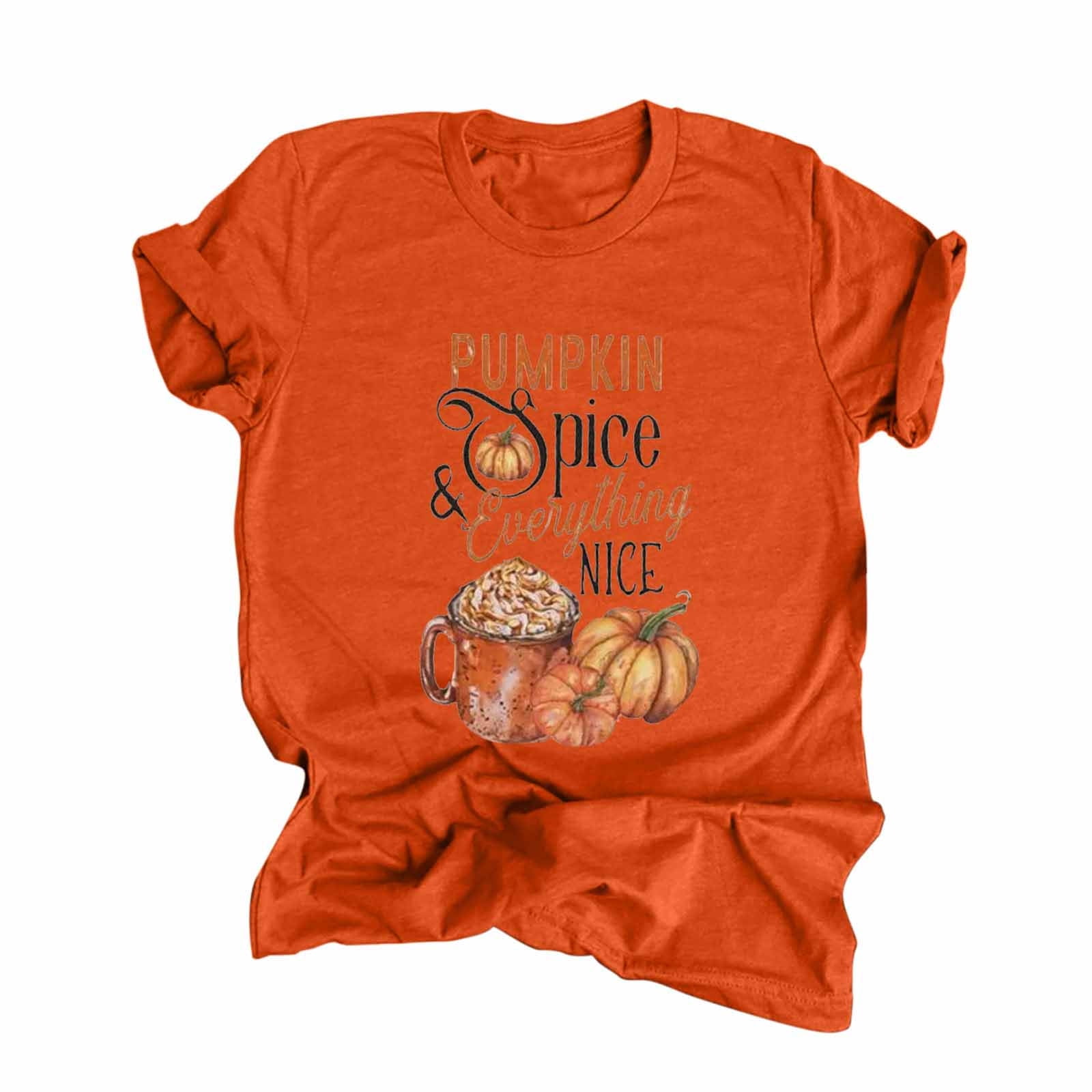 Czhjs Plaid Leopard Pumpkins Graphic Pumpki N Spice And Everything Nice Tops Crew Neck Clothes